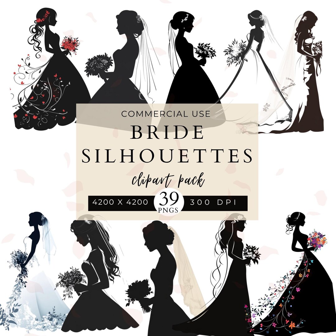 Bride Silhouettes Clip Art Pack, Wedding Clipart, Commercial Use, PNG ...