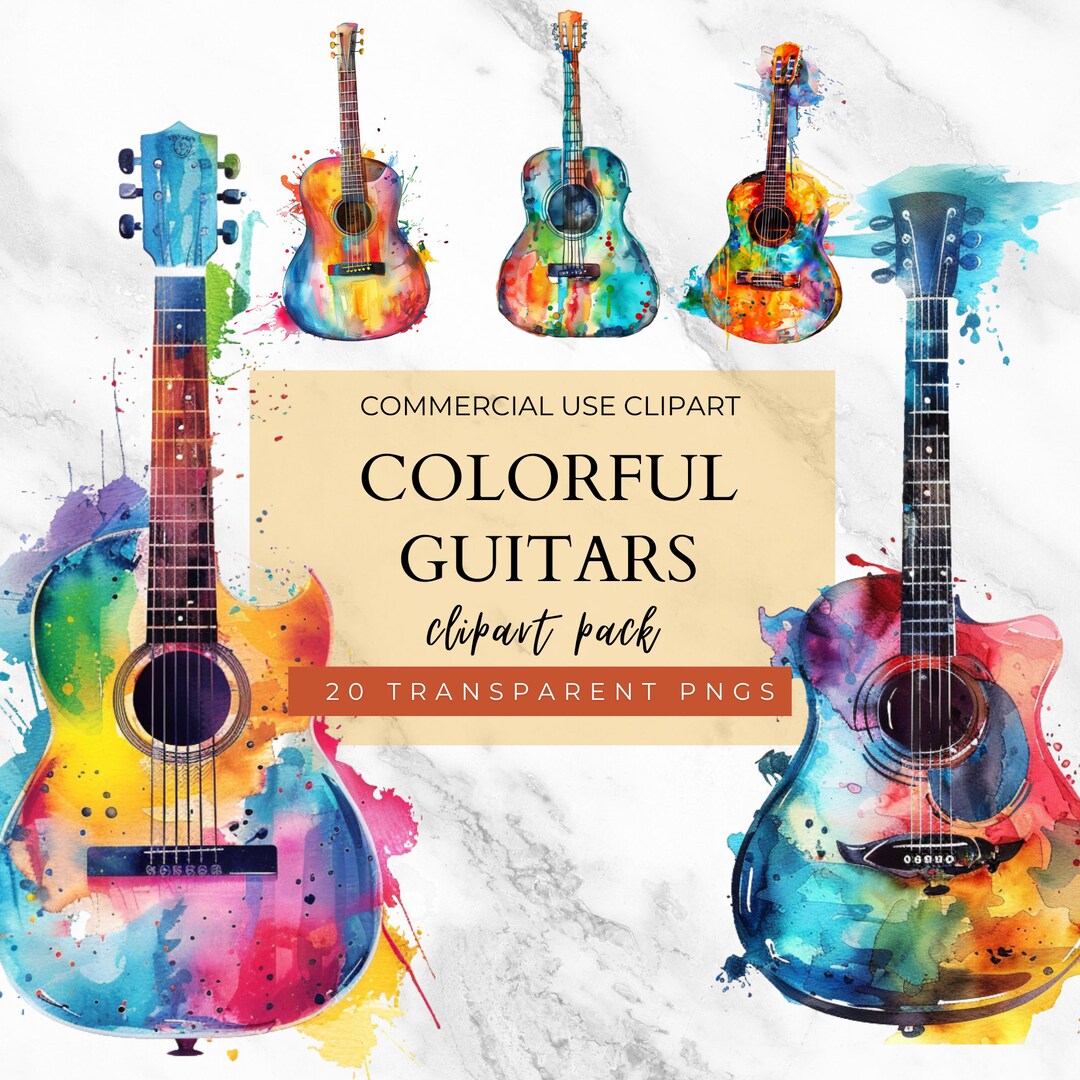Colorful Guitars Clip Art Pack, Commercial Use, Guitarist, Rainbow ...