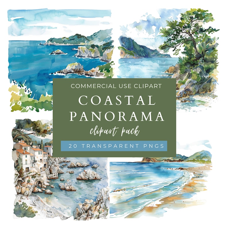 Coastal Panorama Clip Art Pack, Commercial Use, Travel Graphics ...