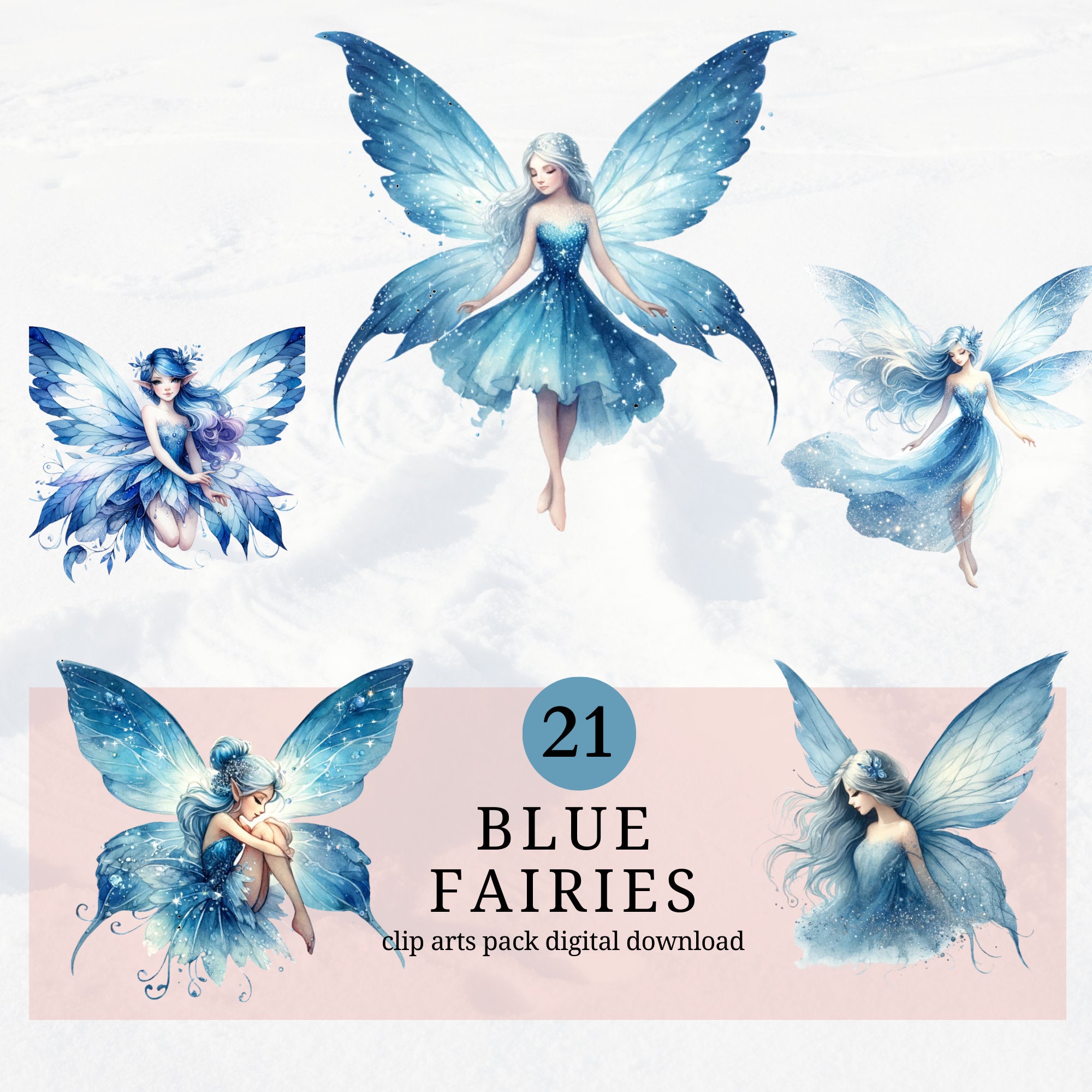 Blue Fairies Clip Art Pack - High Resolution, Commercial Use, Fantasy ...