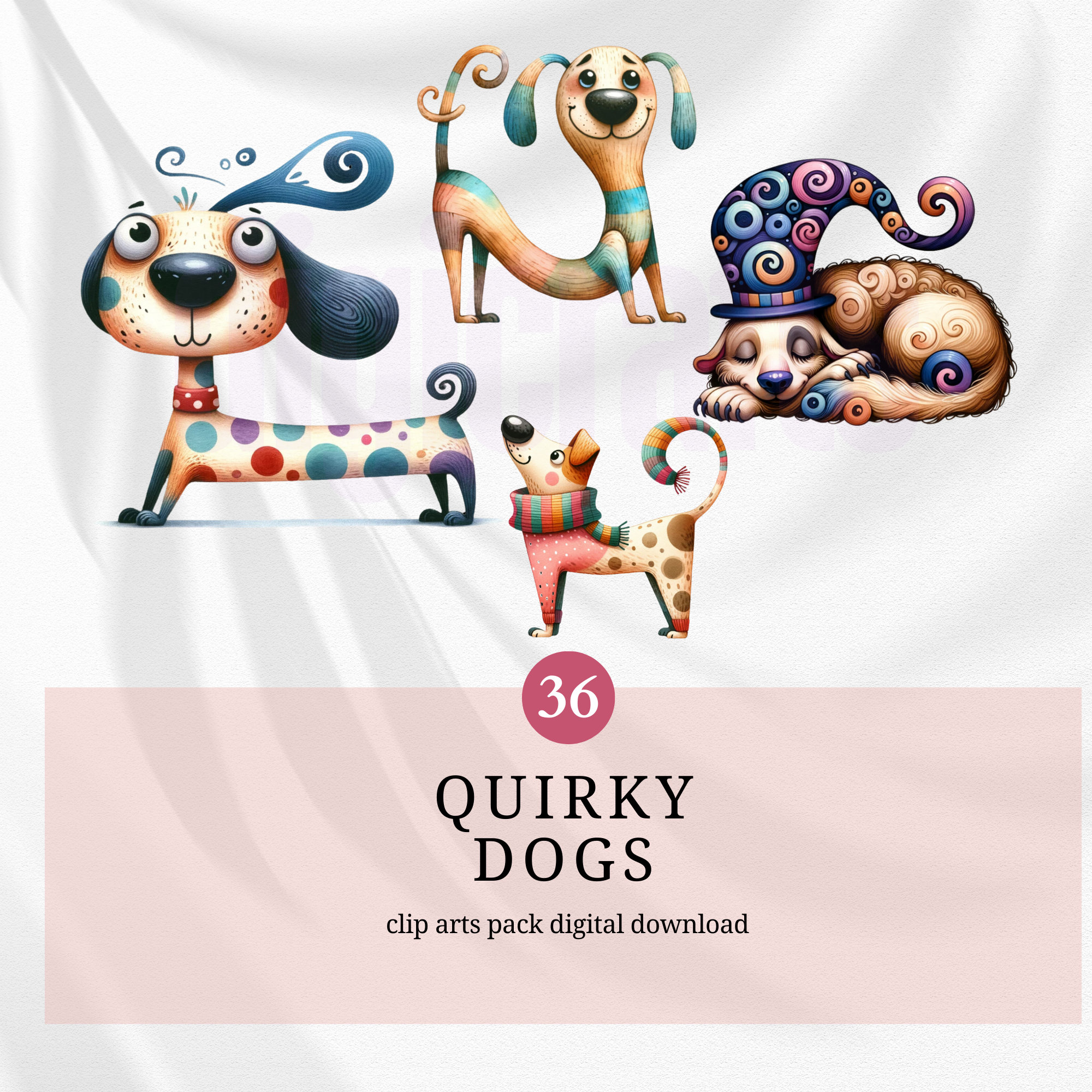 Quirky Dog Clip Art Pack, Dog Stickers, Whimsical, Funny Dog ...