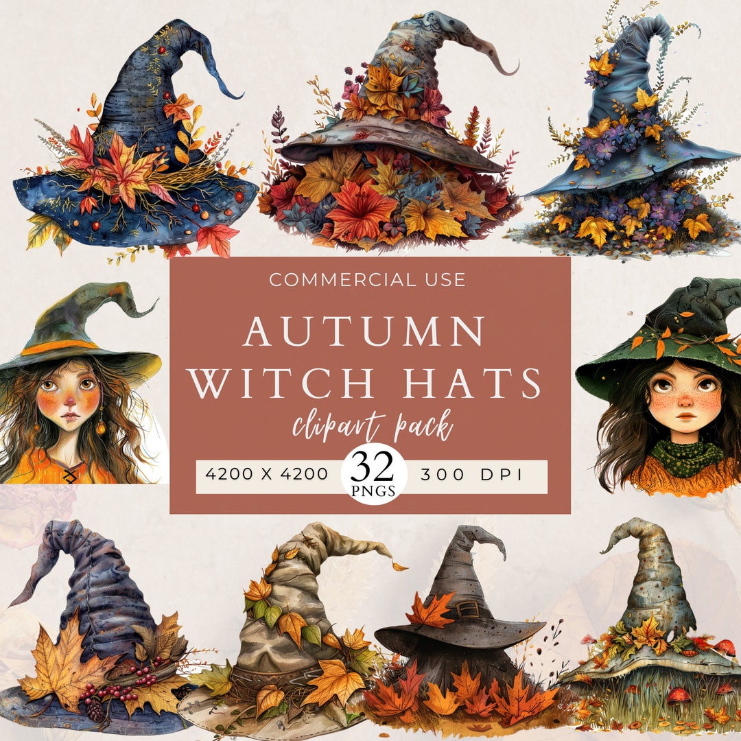 Autumn Witch Hats Clip Art Pack, Halloween Clipart, Commercial Use, PNG ...