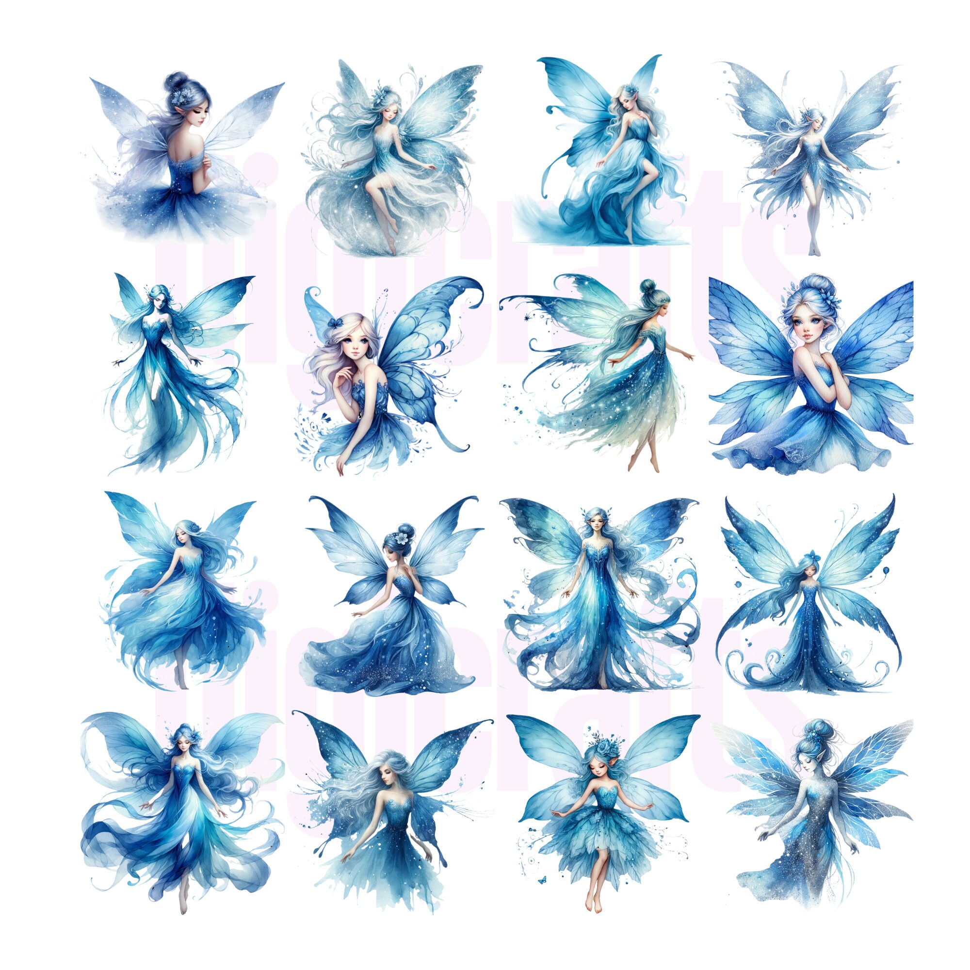 Blue Fairies Clip Art Pack - High Resolution, Commercial Use, Fantasy ...