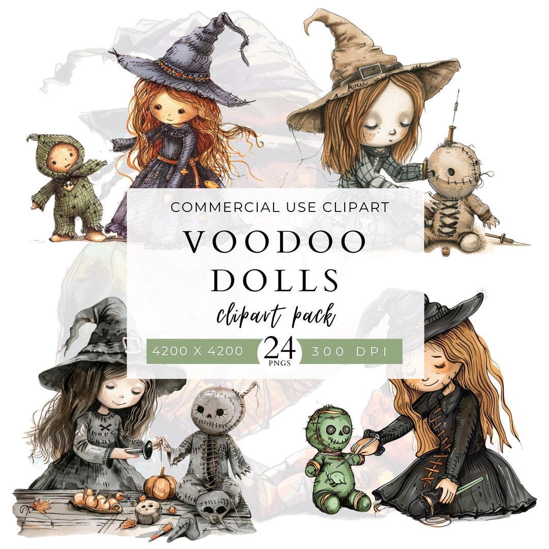 Witchcraft Voodoo Dolls Clip Art Pack, Halloween Clipart, Commercial Use, PNG Graphics, Wall ...