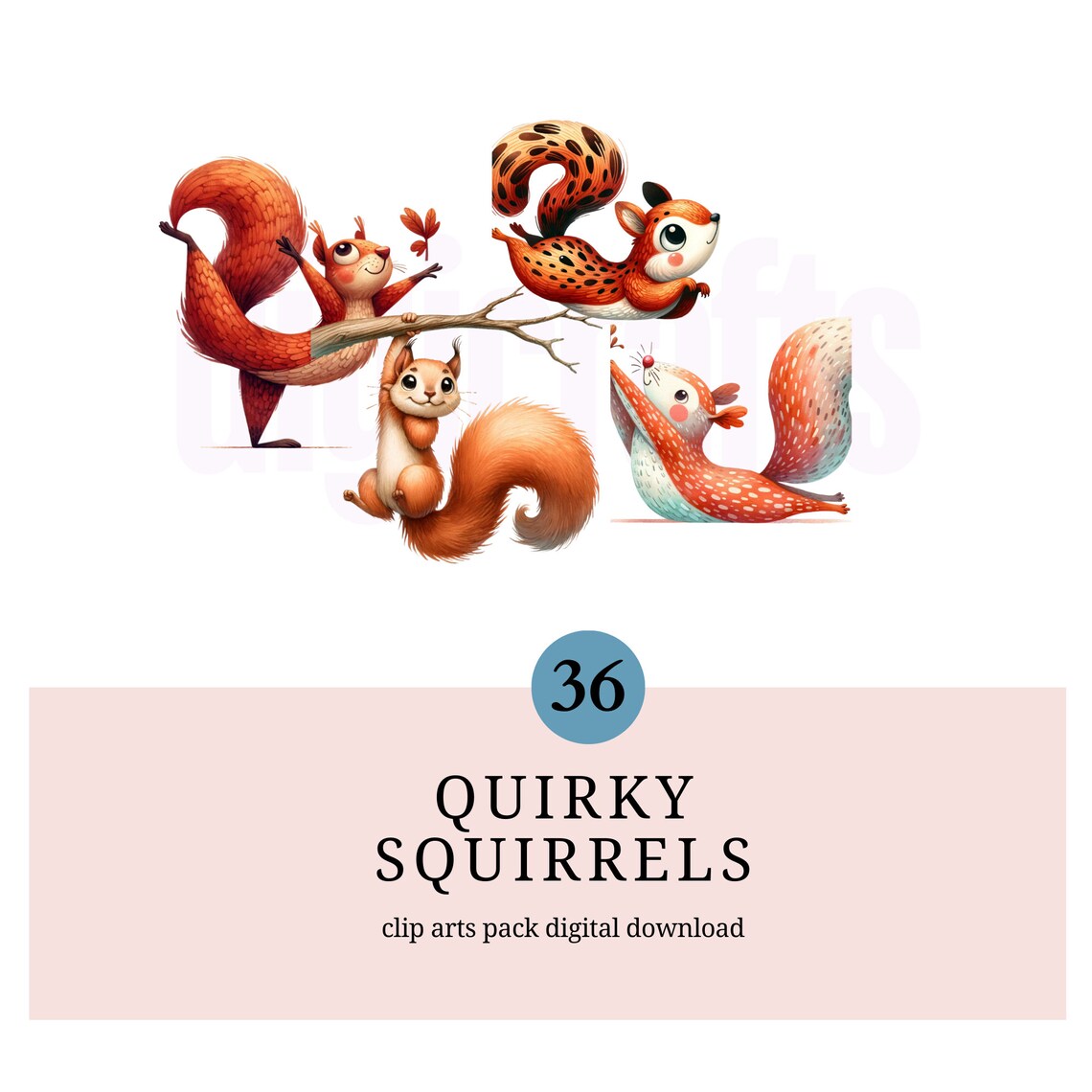 Quirky Squirrel Clip Art Pack, Squirrel Stickers, Whimsical, Funny ...
