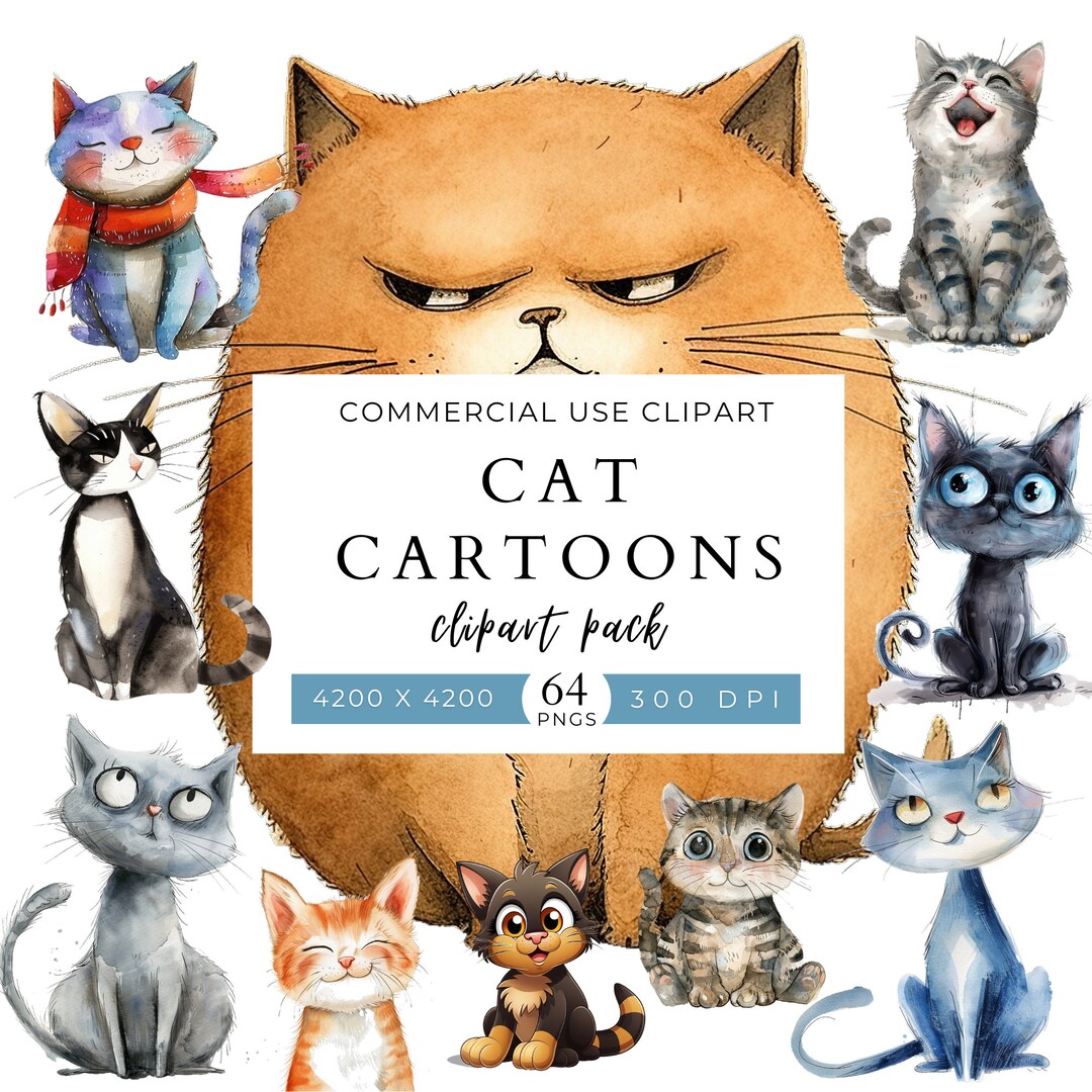 Cat Cartoons Clip Art Pack, Funny Cats, Commercial Use, Pet Graphics ...