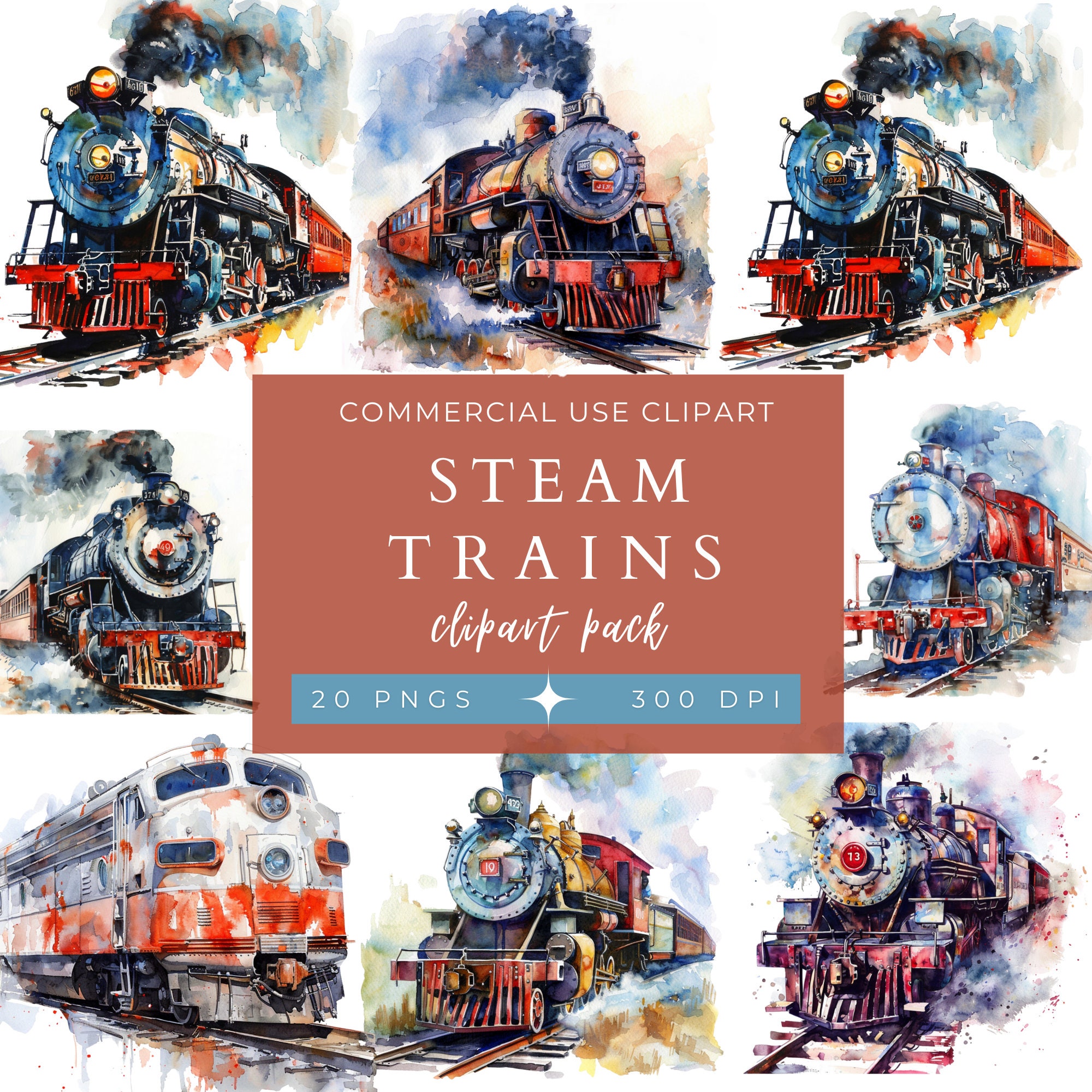 Steam Trains Clip Art Pack, Commercial Use, Locomotive, Steam Engine ...