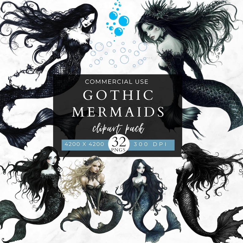 Gothic Mermaids Clip Art: Spooky PNG Graphics (commercial Use) - Etsy