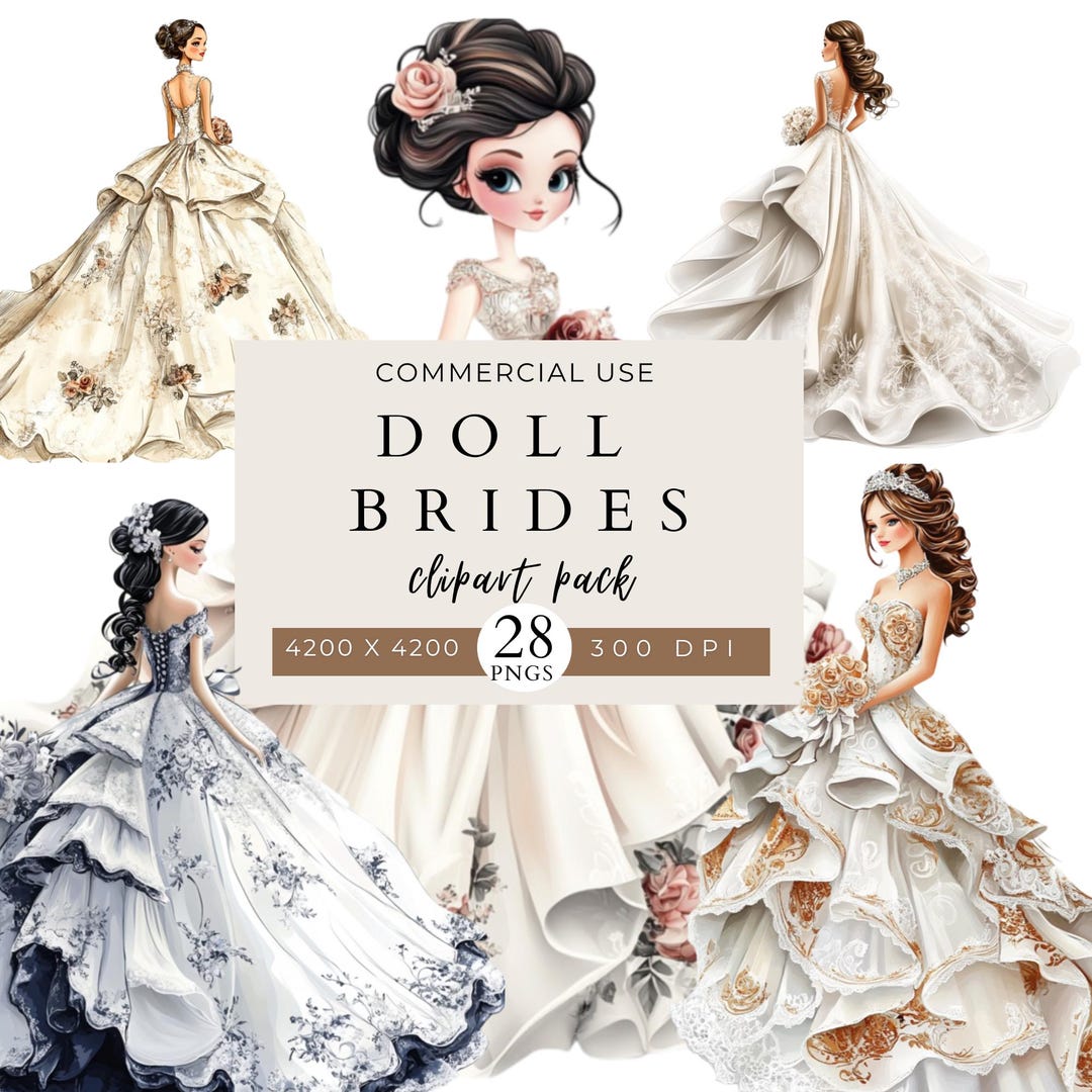 Doll Brides Clip Art Pack, Wedding Clip Art, Commercial Use, PNG ...