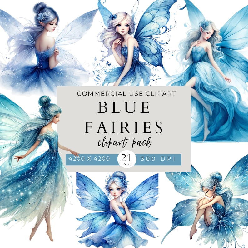 Blue Fairies Clip Art Pack - High Resolution, Commercial Use, Fantasy ...