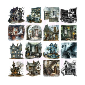 Spooky Houses Clip Art Pack, Halloween Clipart, Commercial Use, PNG ...