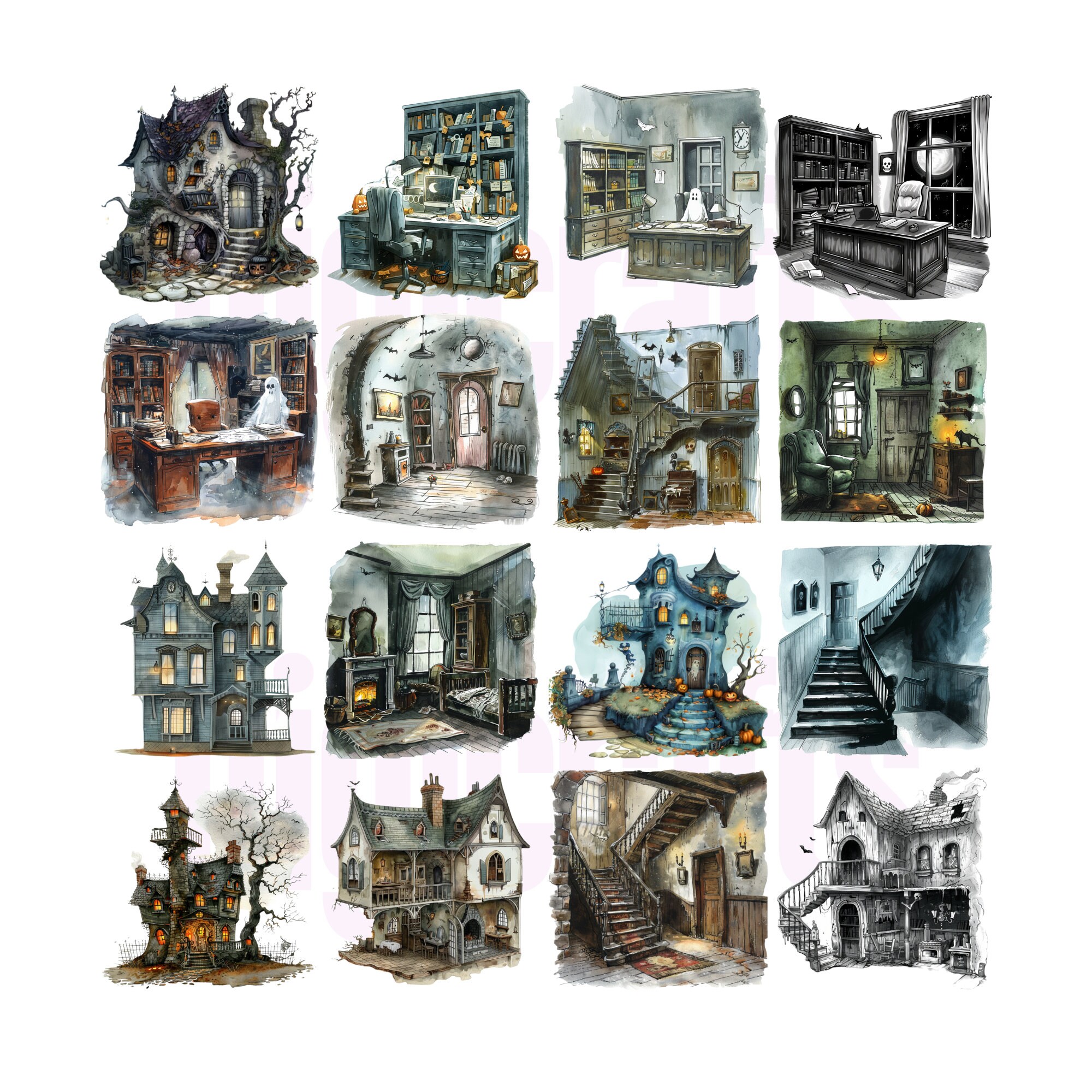 Spooky Houses Clip Art Pack, Halloween Clipart, Commercial Use, PNG ...