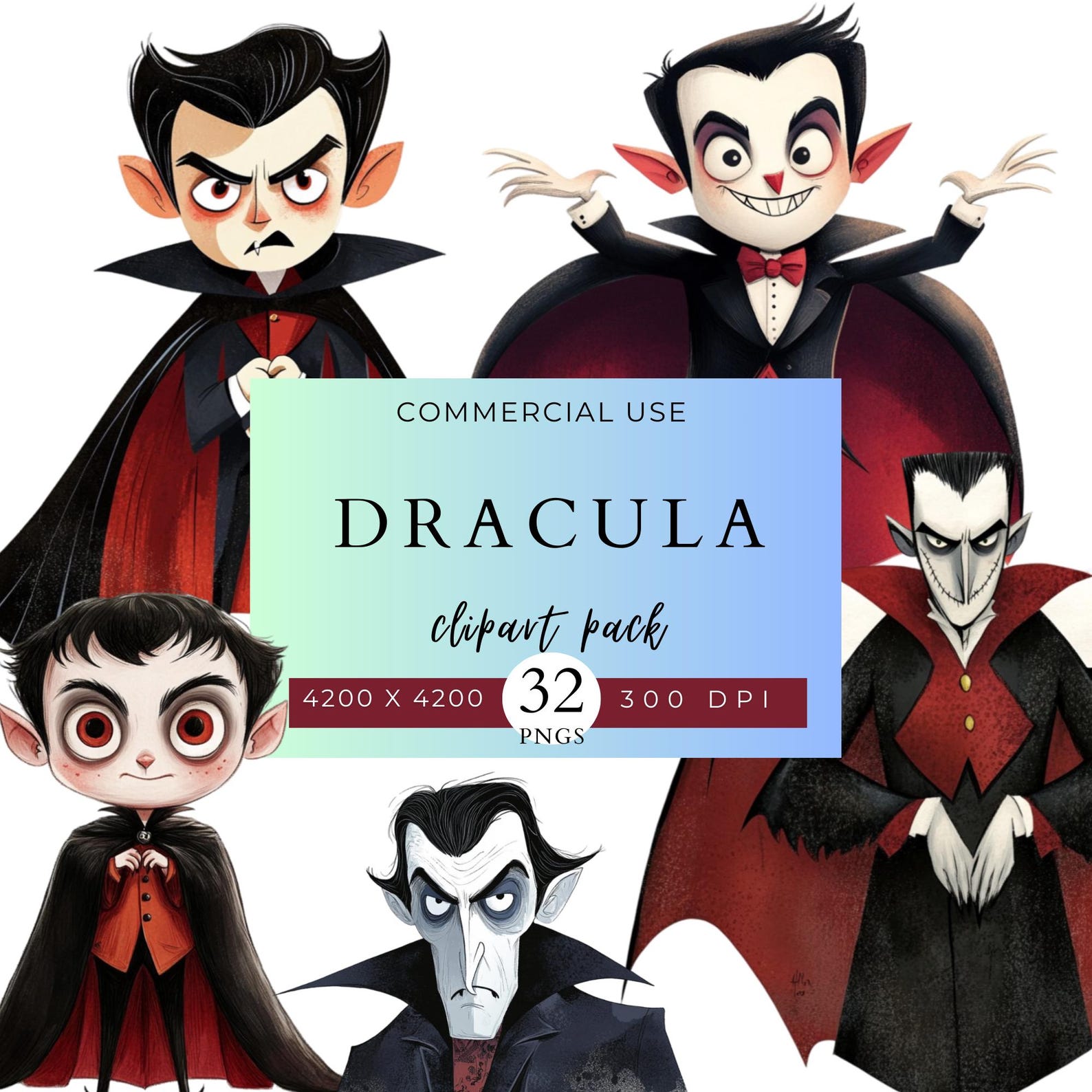Dracula Clip Art Pack K, Halloween Clipart, Commercial Use, Spooky ...