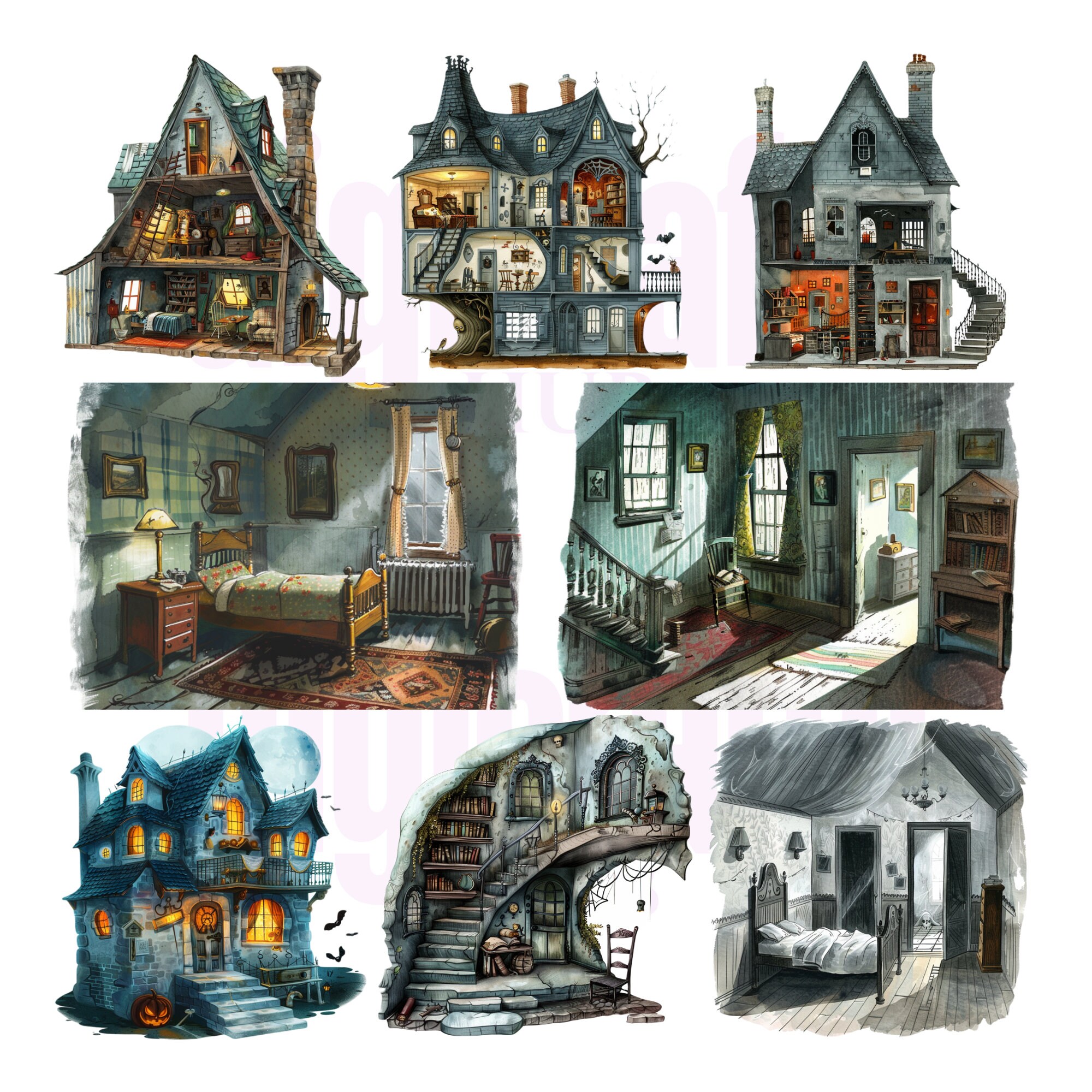 Spooky Houses Clip Art Pack, Halloween Clipart, Commercial Use, PNG ...