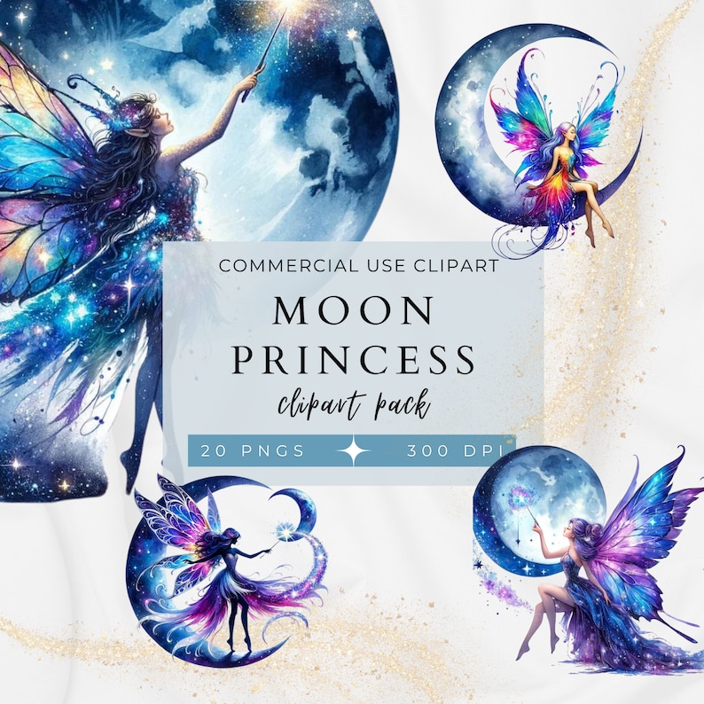 Moon Fairy Clip Art Pack, Fairy Images, Beautiful Fairies, Commercial ...