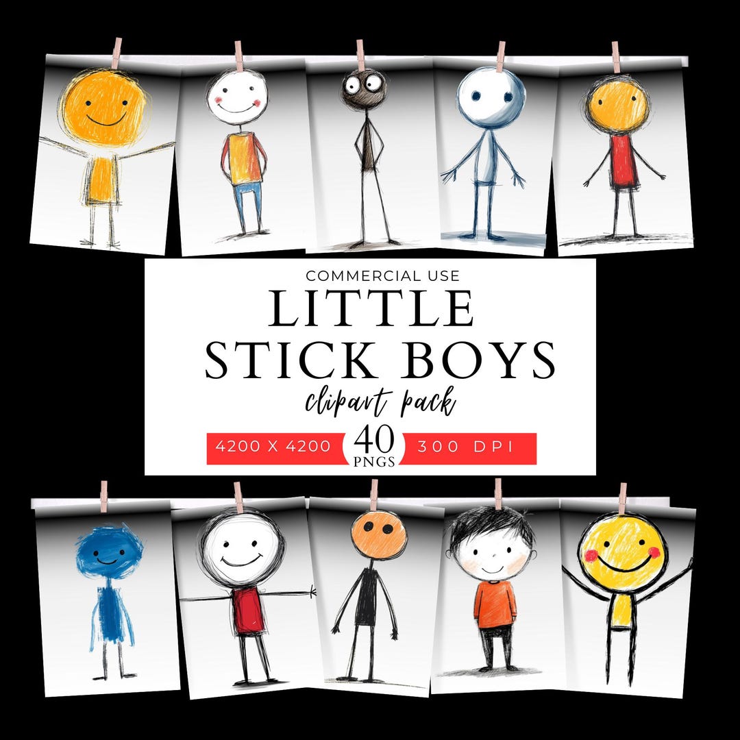 Stick Boys Clip Art Pack, Commercial Use, Graphics, Stick Illustrations ...