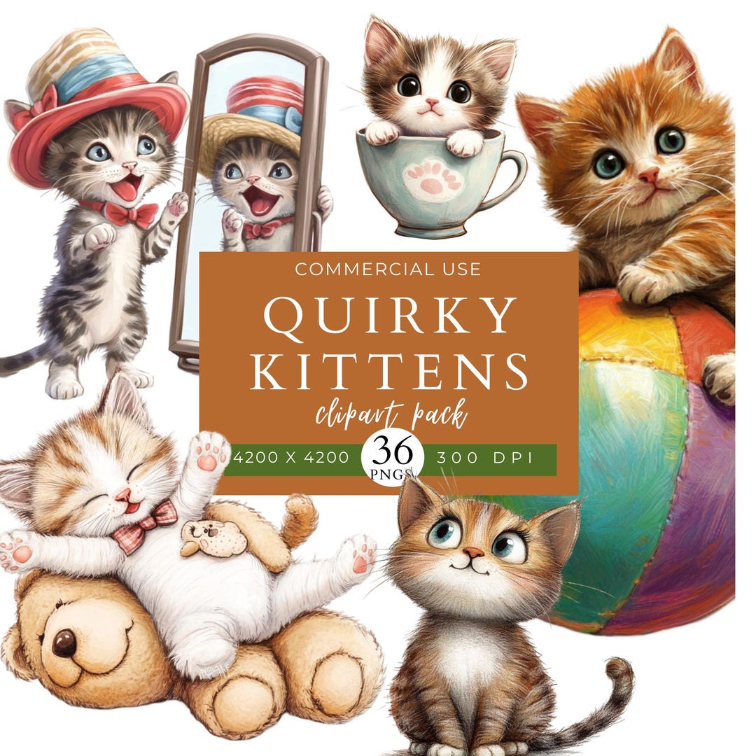 Quirky Kittens Clip Art: Funny Cat PNG Stickers (commercial Use) - Etsy