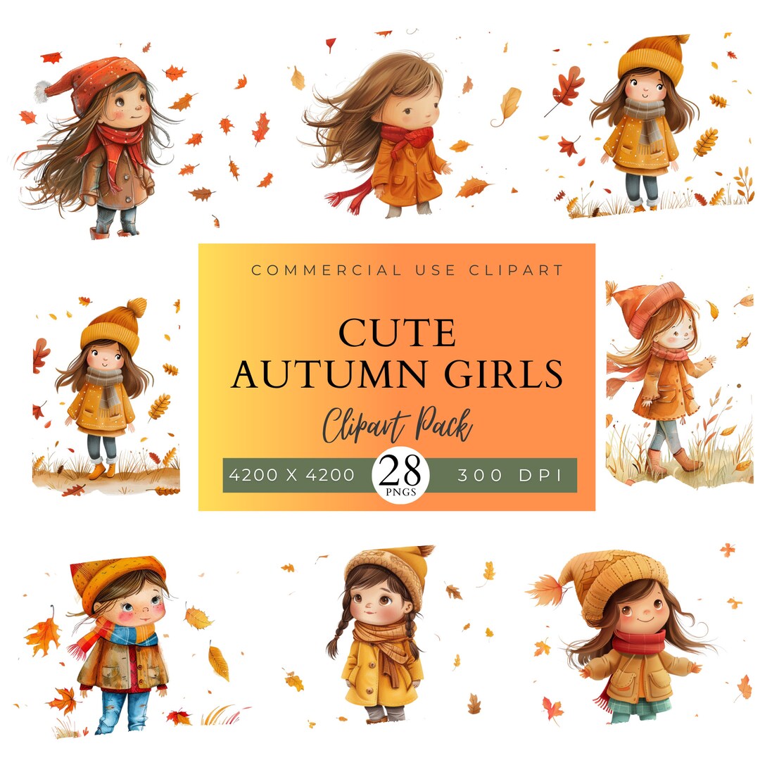 Autumn Girls Girls Clip Art Pack, Autumn Clipart, Commercial Use, PNG ...
