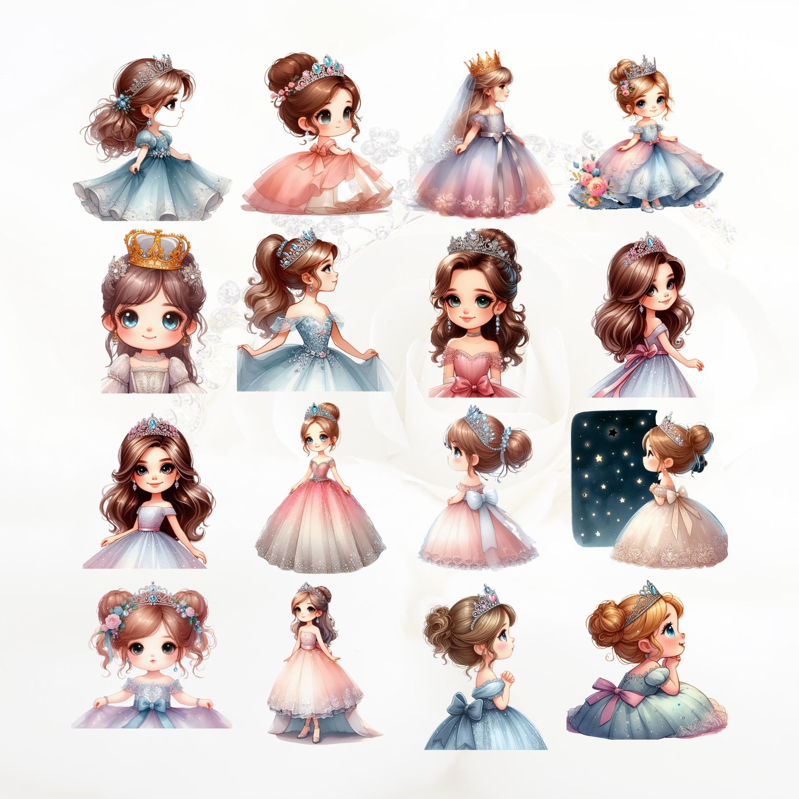 Little Princesses Clip Art Pack, Commercial Use, Fairy-tale Princess ...