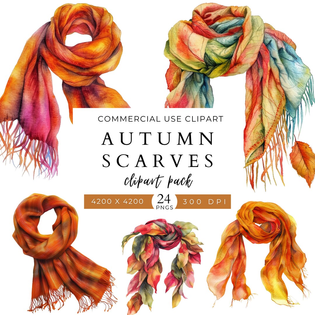 Autumn Scarves Clip Art Pack, Commercial Use, Seasonal, Fall Season ...