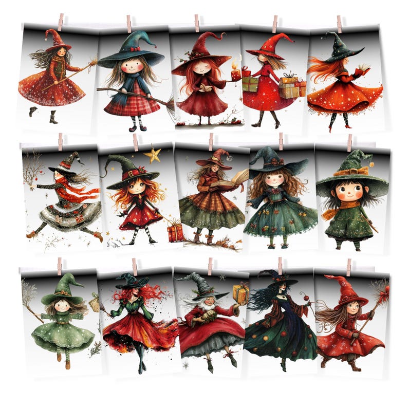 Christmas Witches Clip Art Pack, Commercial Use, Spooky, Scrapbook ...