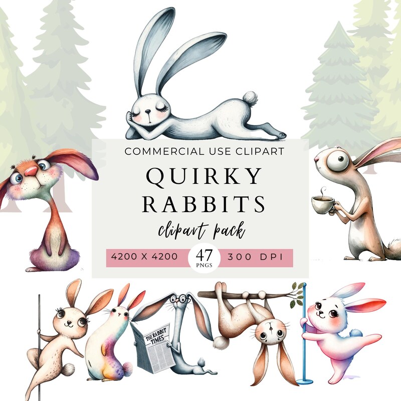 Rabbit Clip Art - Etsy