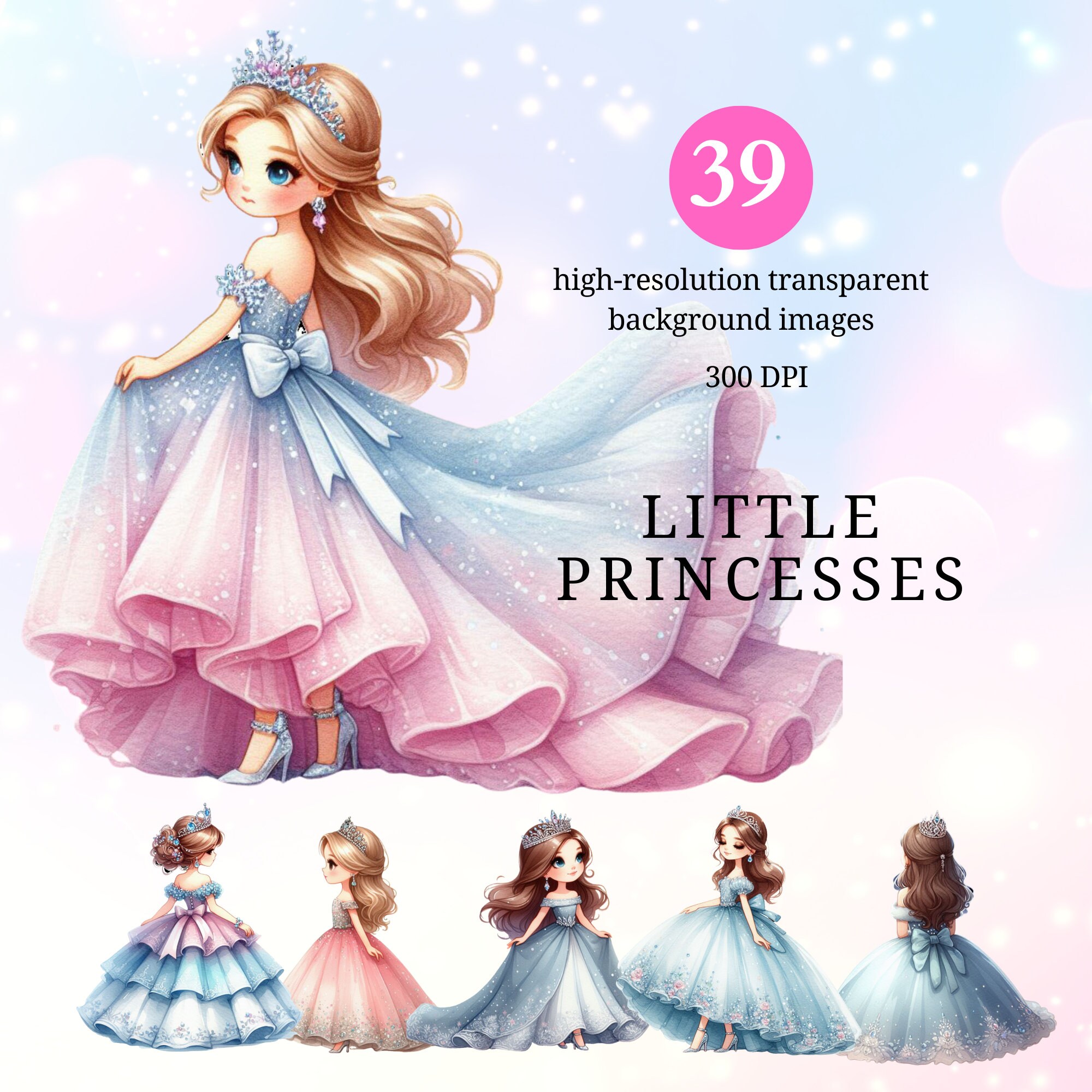 Little Princesses Clip Art Pack, Commercial Use, Fairy-tale Princess ...