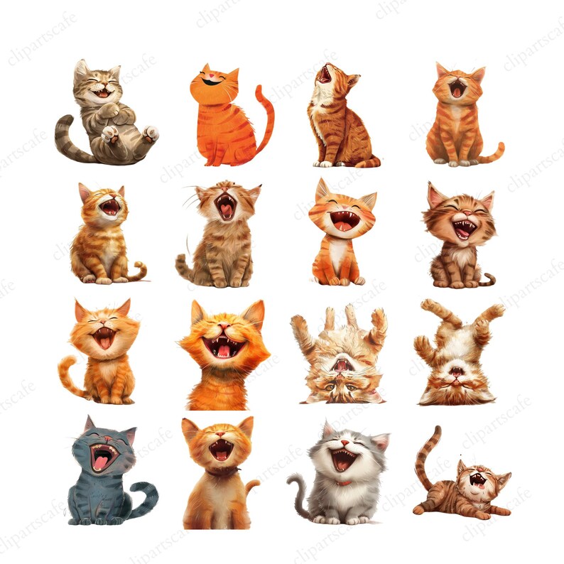 Laughing Cats Clipart: 20 Funny PNG Illustrations (digital Download) - Etsy
