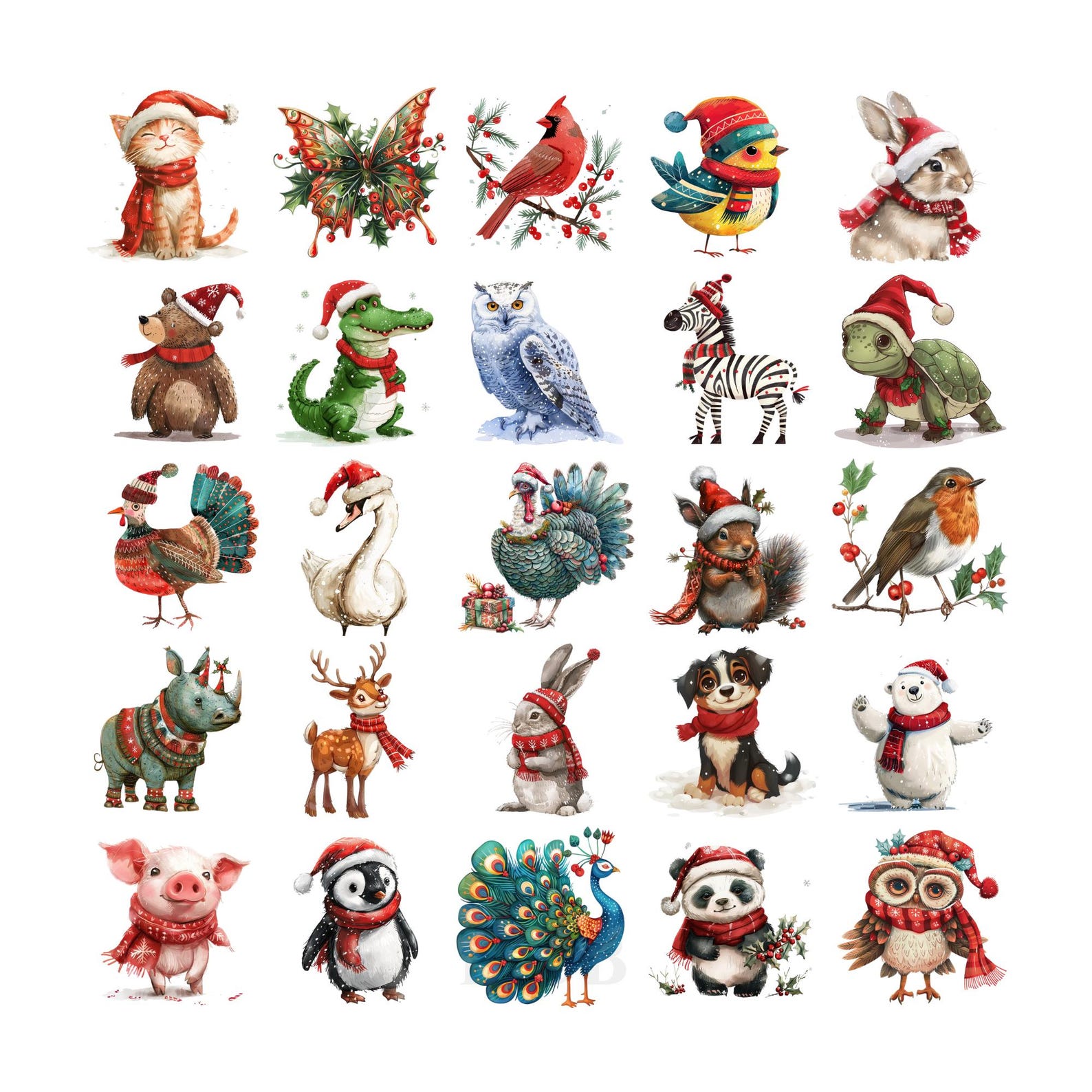 Cute Christmas Animals Clip Art Pack, Commercial Use, Christmas ...