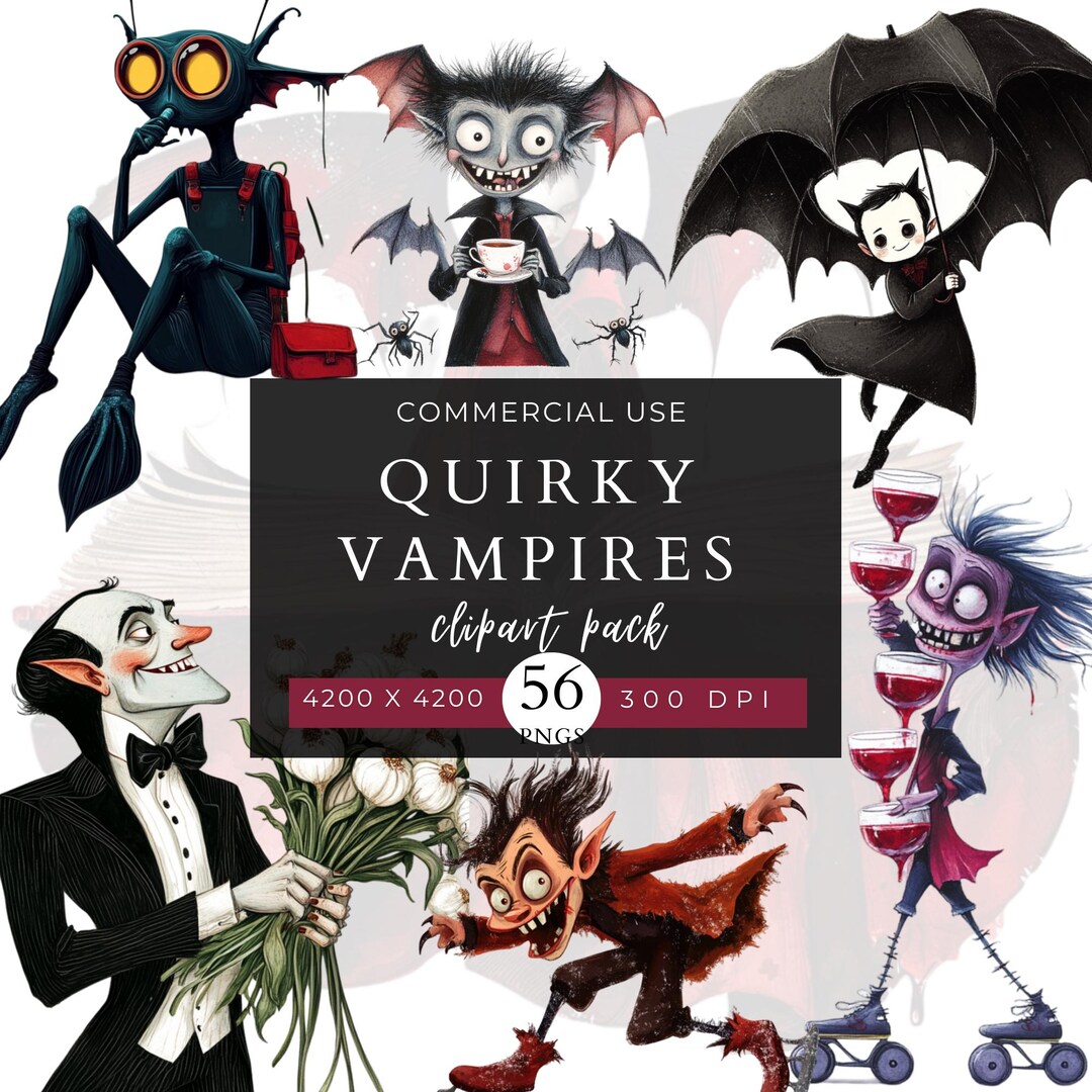 Quirky Vampires Clip Art Pack, Halloween Clipart, Commercial Use, PNG ...