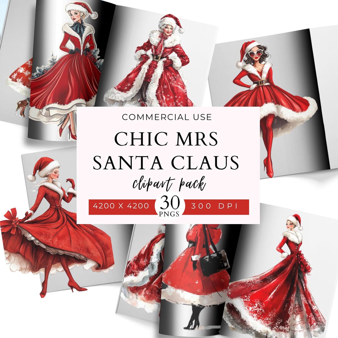 Chic Mrs. Santa Claus Clip Art Pack, Commercial Use, Holiday Graphics ...