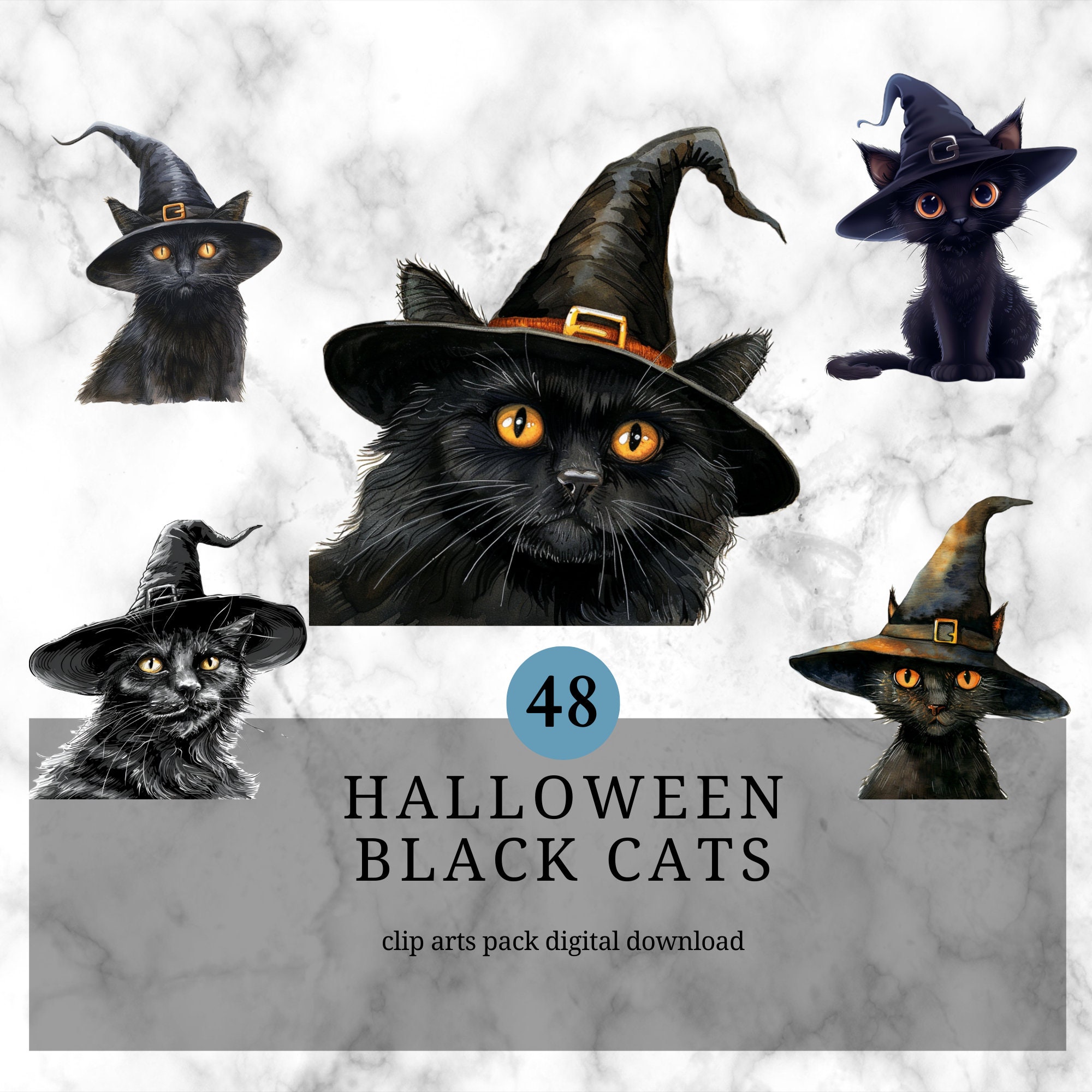 Halloween Black Cats Clip Art Pack, Halloween Clipart, Commercial Use ...