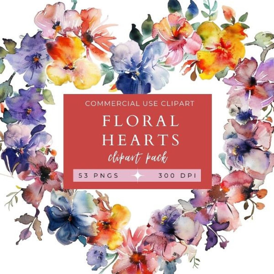 Flower Hearts Clip Art Pack, Commercial Use, Floral Graphics ...