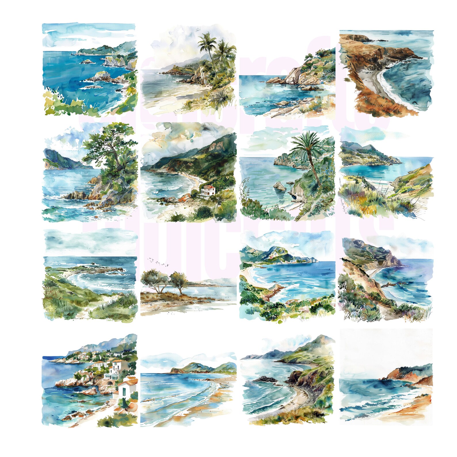 Coastal Panorama Clip Art Pack, Commercial Use, Travel Graphics ...