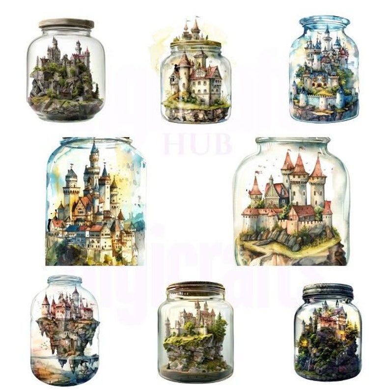 Fantasy Castle in a Jar Clip Art Pack, Commercial Use, Wall Prints ...