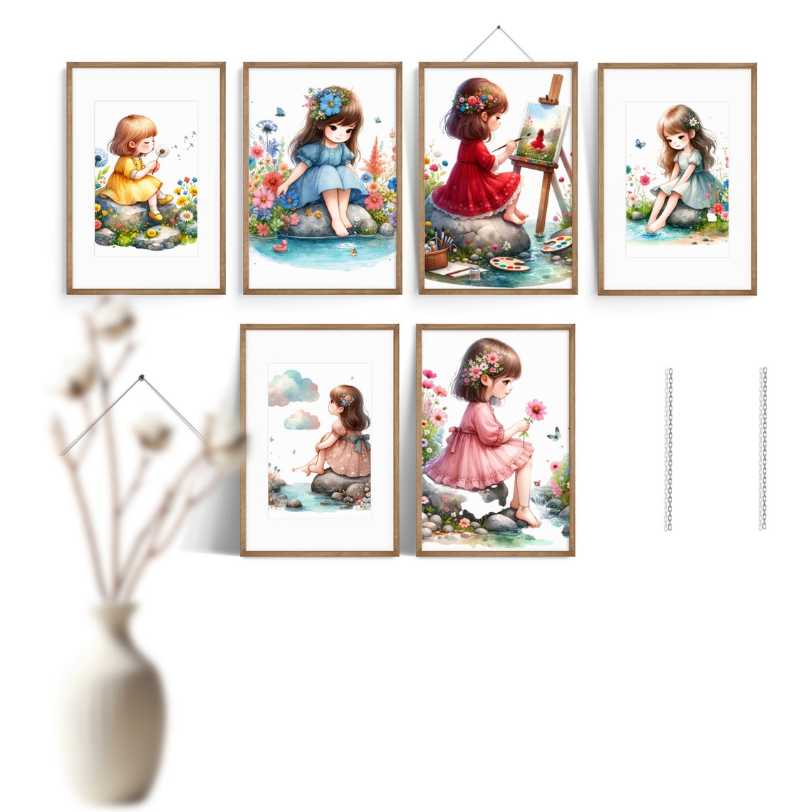 Little Girl at the Stream Clip Art Pack, Commercial Use, Girl Graphics ...