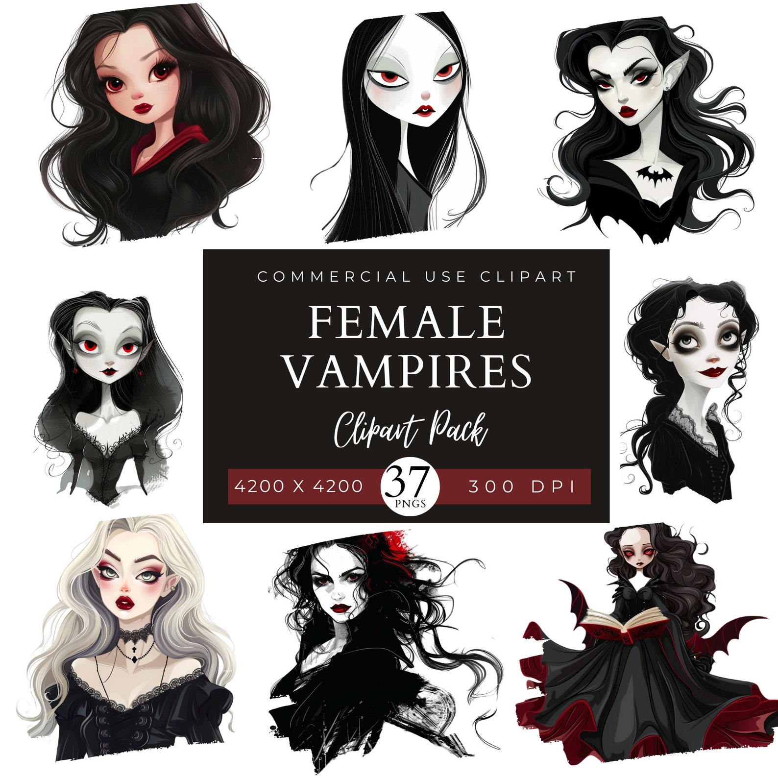 Female Vampires Clip Art Pack, Halloween Clipart, Commercial Use, PNG ...