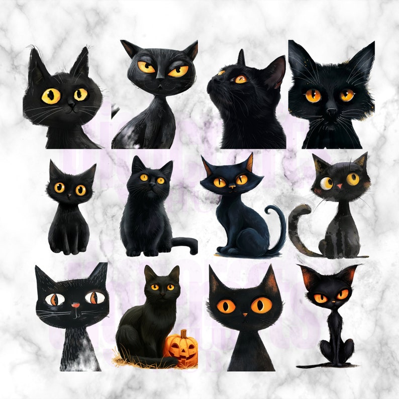 Halloween Black Cats Clip Art Pack, Halloween Clipart, Commercial Use ...