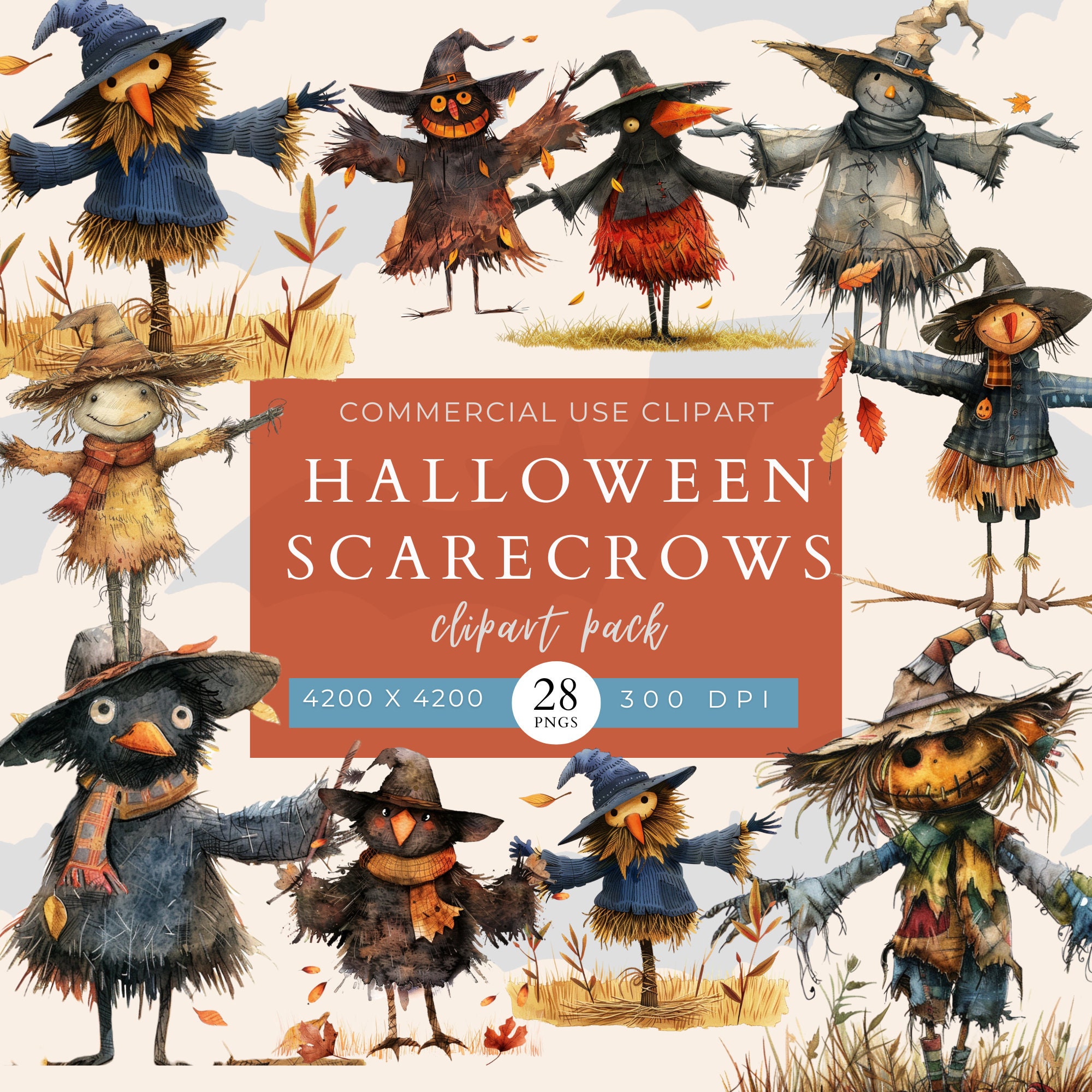 Halloween Scarecrows Clip Art Pack, Halloween Clipart, Commercial Use ...