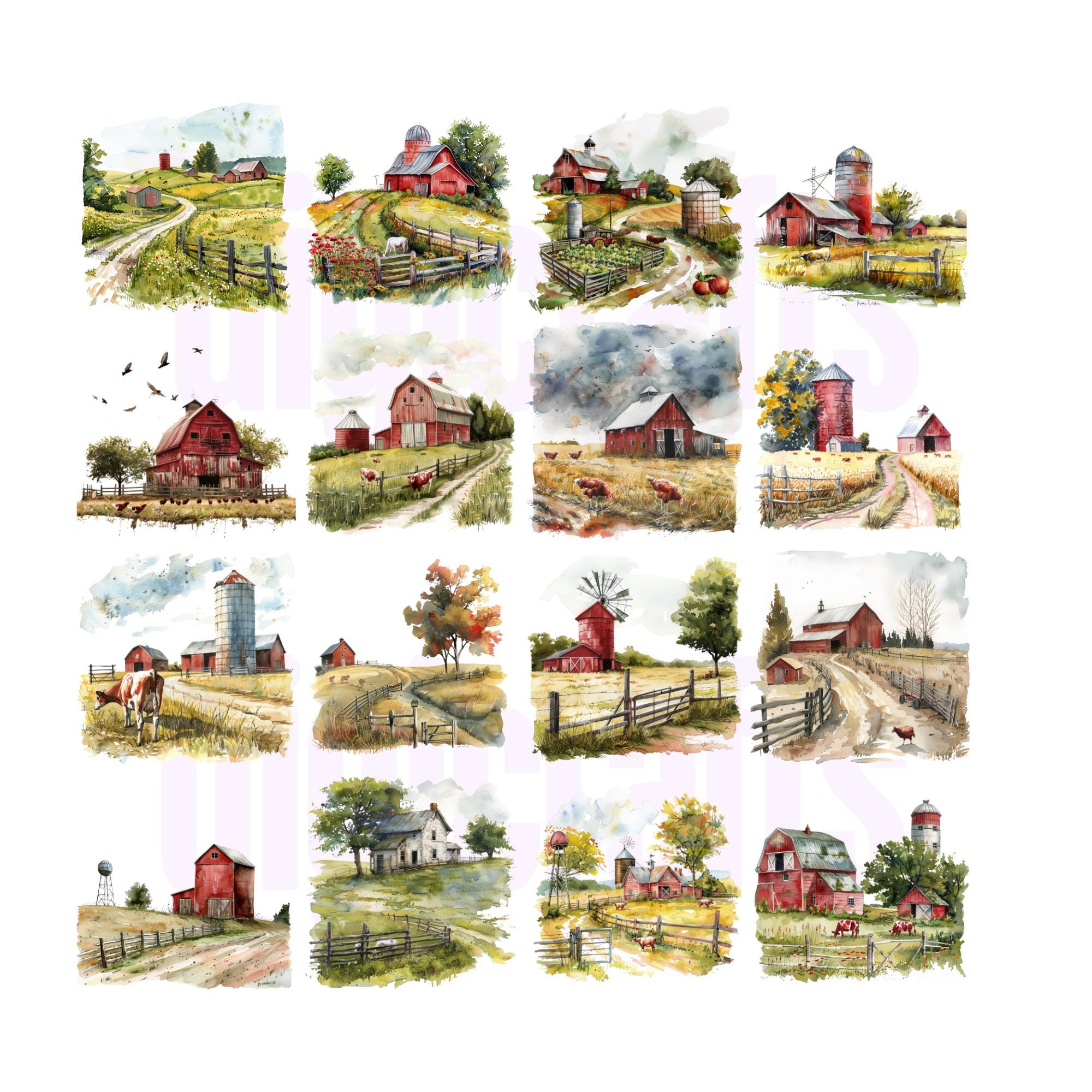 Farm Life Clip Art: 40 Rustic PNG Illustrations (commercial Use) - Etsy