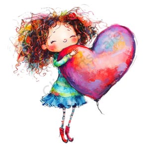 Quirky Girls Plush Heart Clip Art: Valentine Graphics (PNG, 300 DPI) - Etsy