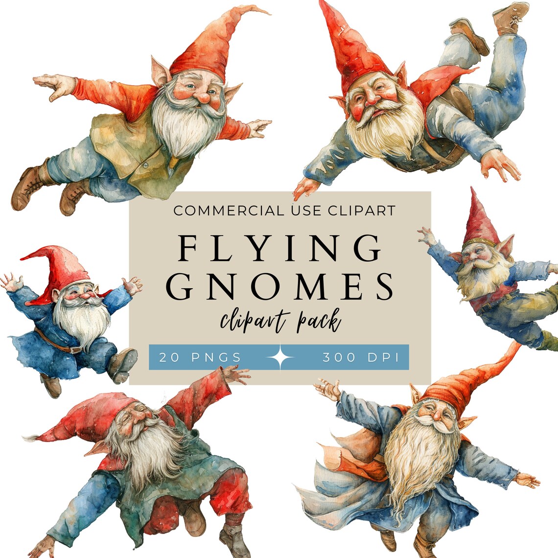 Flying Gnomes Clip Art Pack, Commercial Use, Fairy Tales, Gnome ...