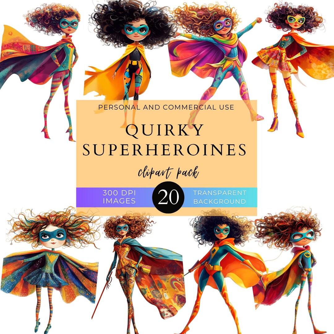 Superhero Girls Clip Art Pack, Commercial Use, Graphics, Playful ...