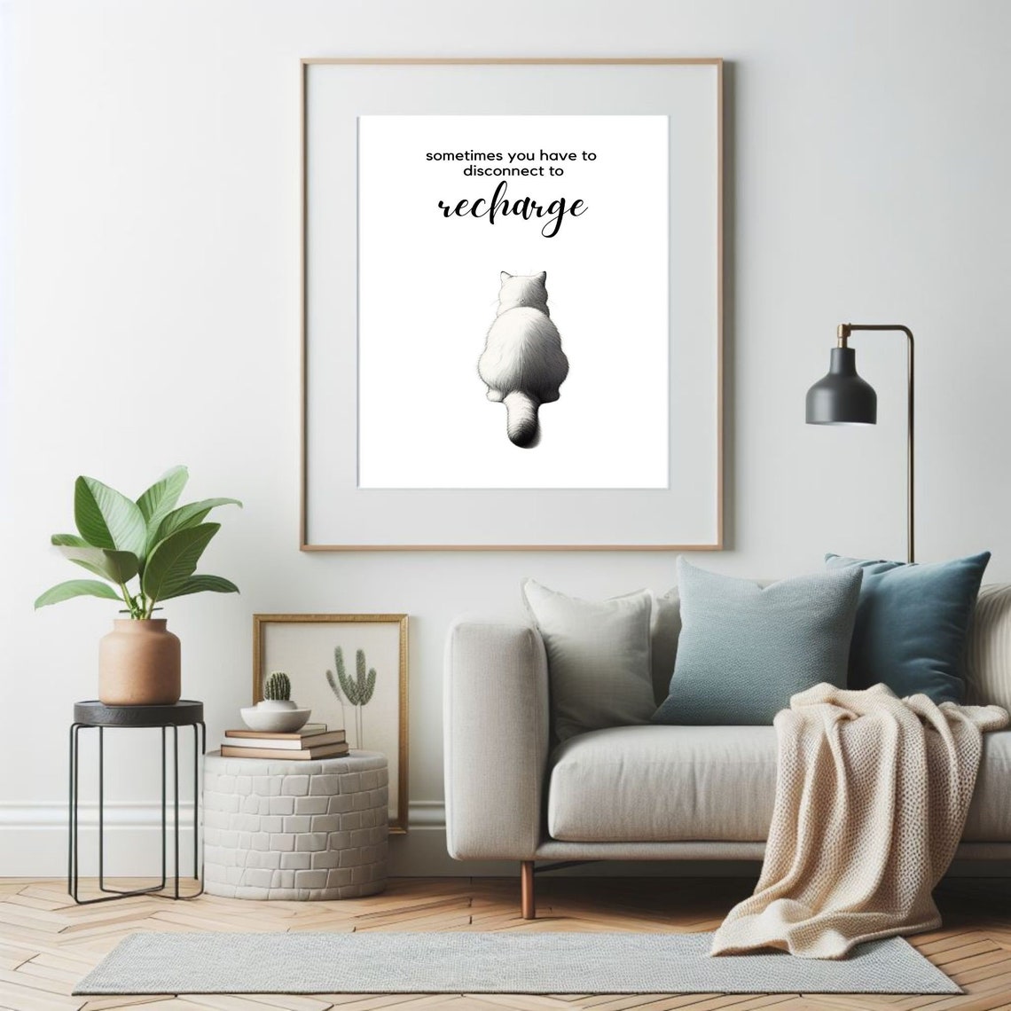 Cat Facing Wall, Disconnect to Recharge, Wall Decor, Pet Prints, Cat ...