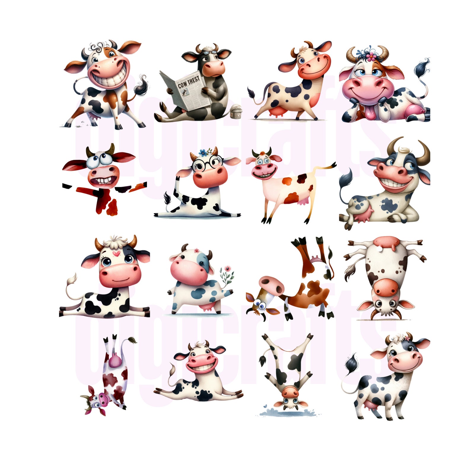 Quirky Cow Clip Art Pack, Cow Stickers, Whimsical, Funny Cows ...
