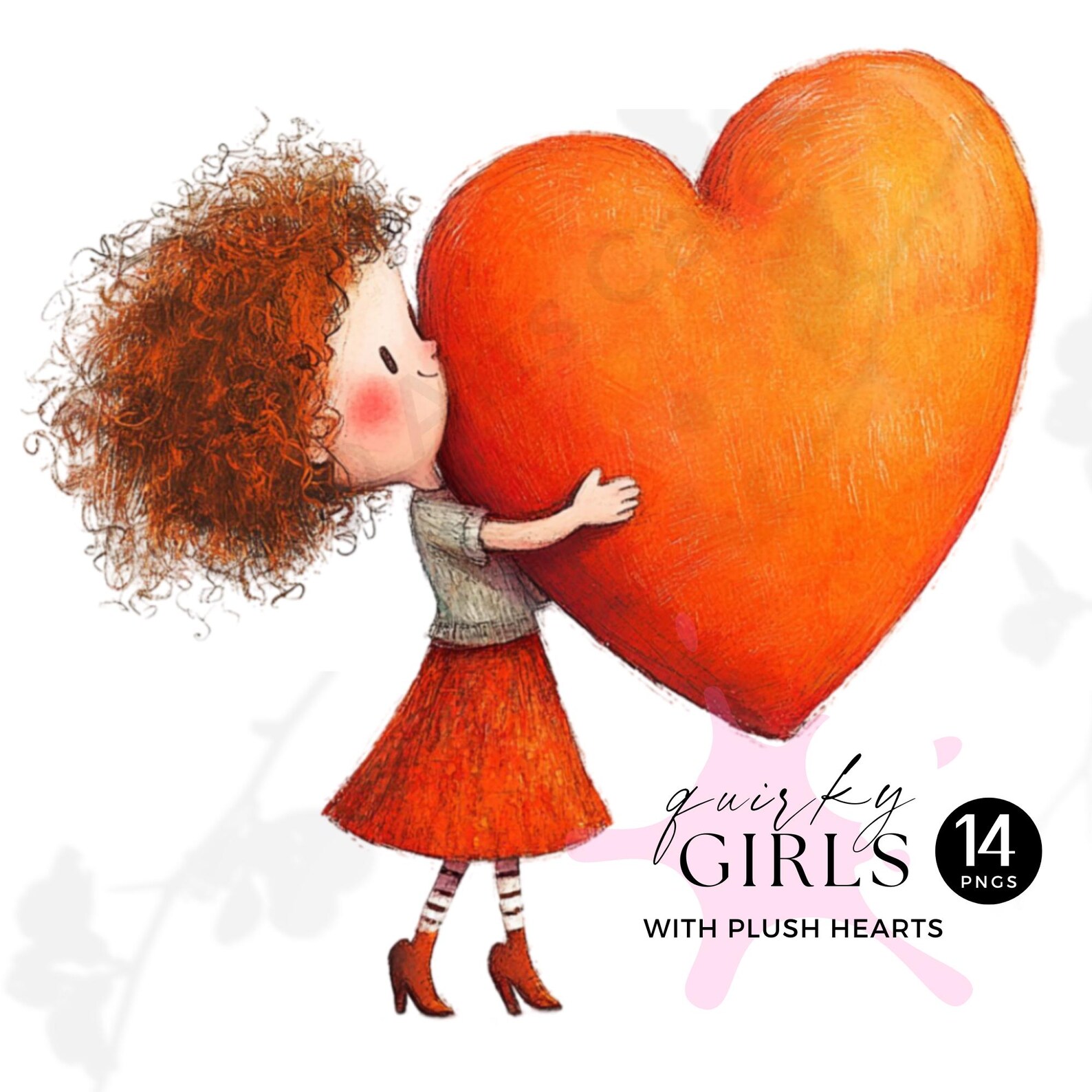 Quirky Girls Plush Heart Clip Art: Valentine Graphics (PNG, 300 DPI) - Etsy