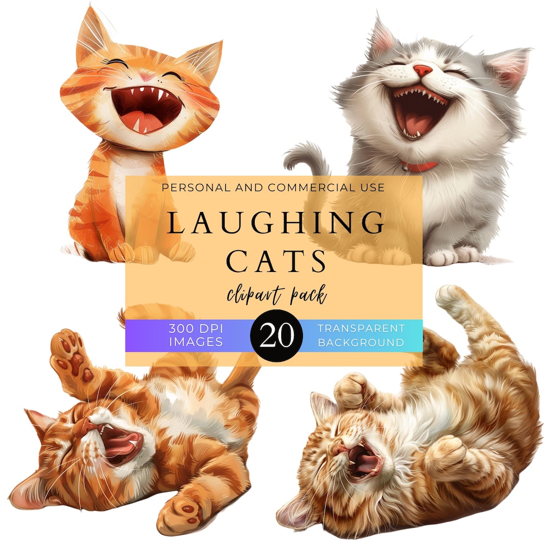 Laughing Cats Clipart: 20 Funny PNG Illustrations (digital Download) - Etsy