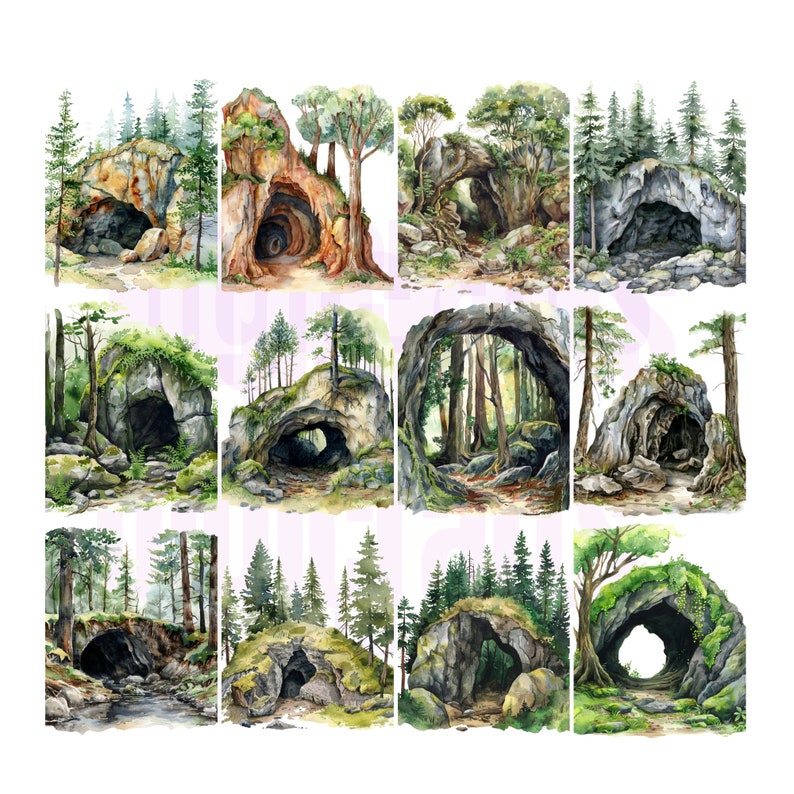 Forest Caves Clip Art Pack, Commercial Use, Travel Graphics, Landscape ...