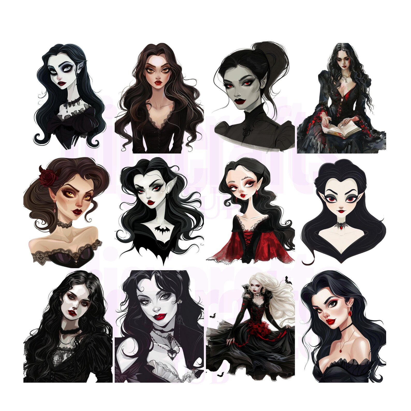 Female Vampires Clip Art Pack, Halloween Clipart, Commercial Use, PNG ...