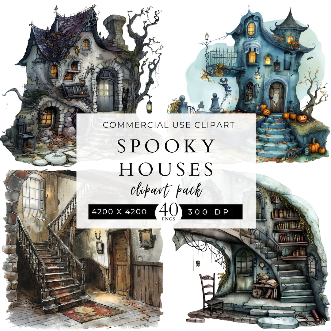 Spooky Houses Clip Art Pack, Halloween Clipart, Commercial Use, PNG ...